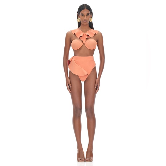 Andrea Iyamah | Swim | Nwot Andrea Iyamah Top Bottom Kiara Peach Mod High Rise Ruffle Bikini ...